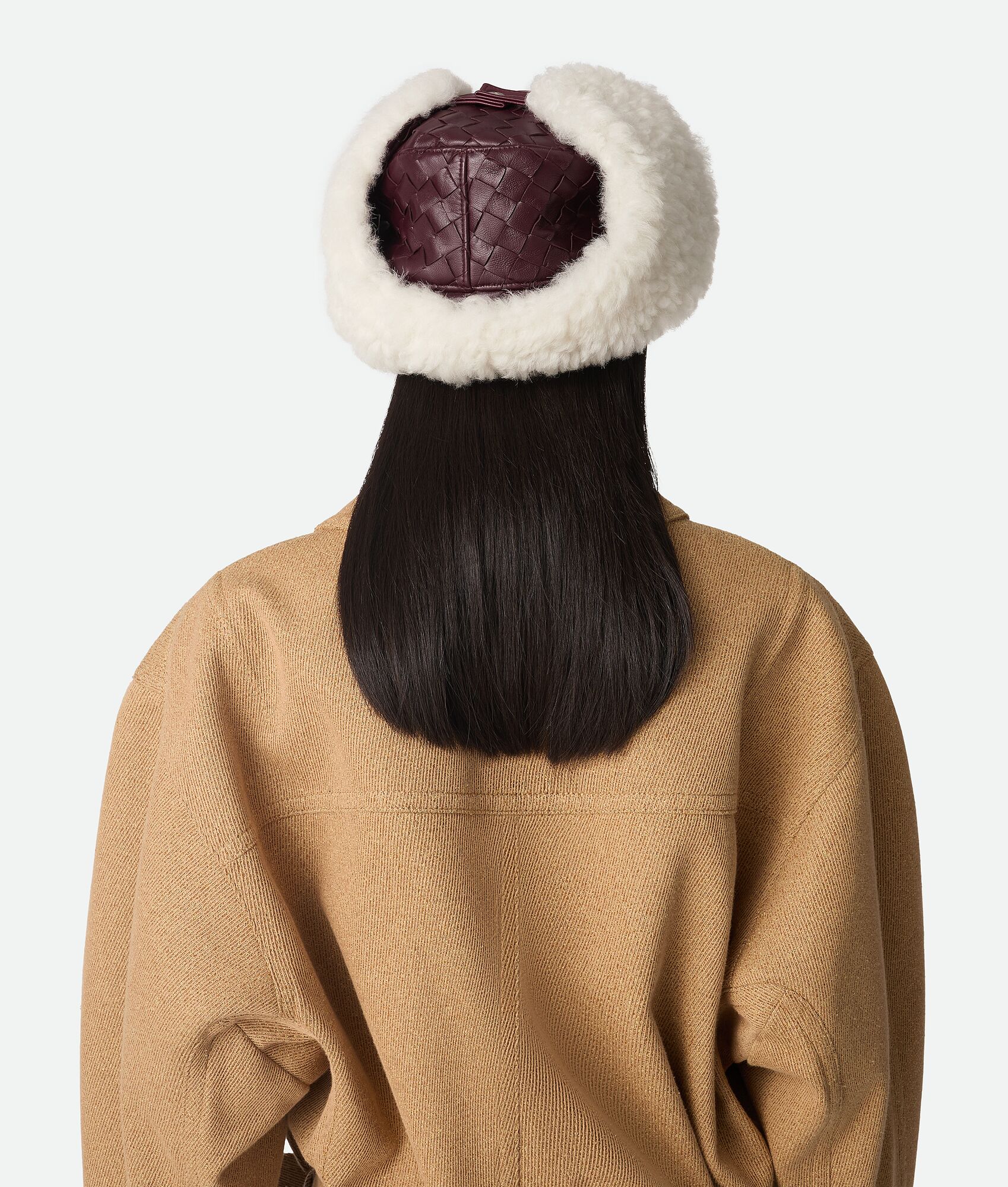 Women's Intrecciato Leather Aviator Hat in Jam/popcorn | Bottega Veneta US