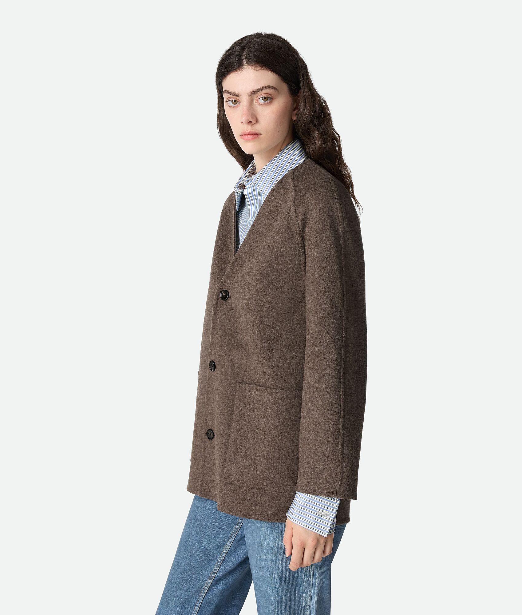Women's Double Face Wool Coat in Chestnut melange | Bottega Veneta US