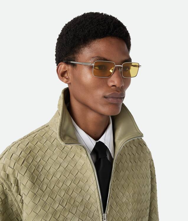 Classic Rectangular Sunglasses in Silver/yellow | Bottega Veneta CA