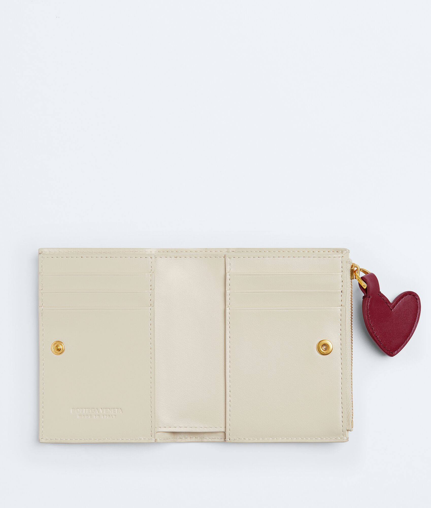 Women's Intrecciato Small Bi-Fold Wallet in Sea salt / Dark red ...