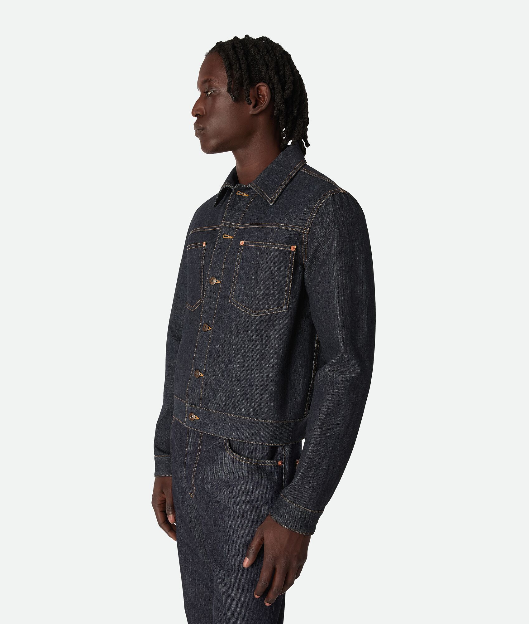 Men's Raw Indigo Denim Jacket in Indigo | Bottega Veneta US