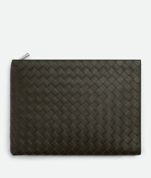 Bottega Veneta® Men's Intrecciato Half Zipped Pouch in Kaki/dark ...