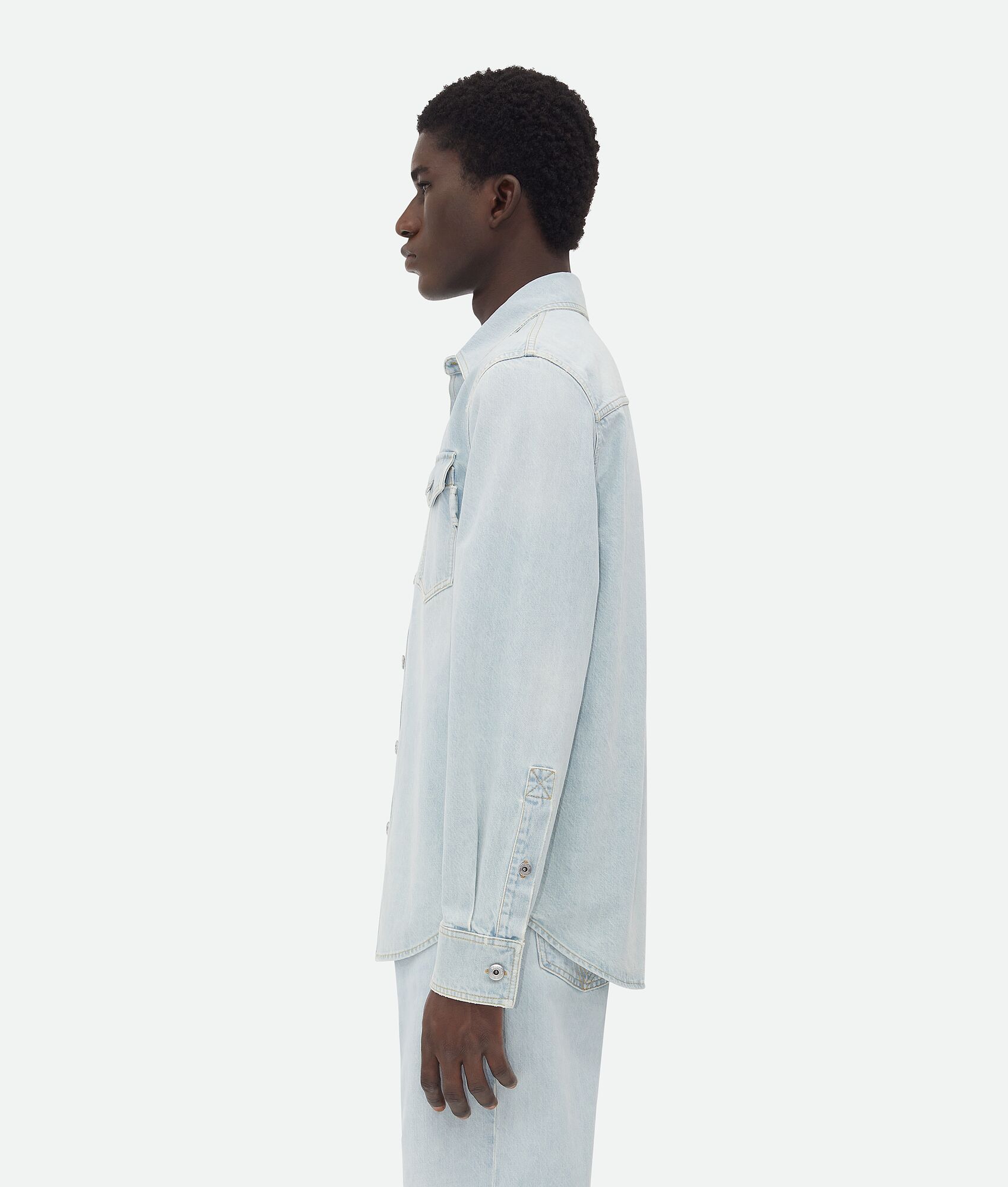 Men's Extra Bleached Denim Overshirt in Light blue | Bottega Veneta US