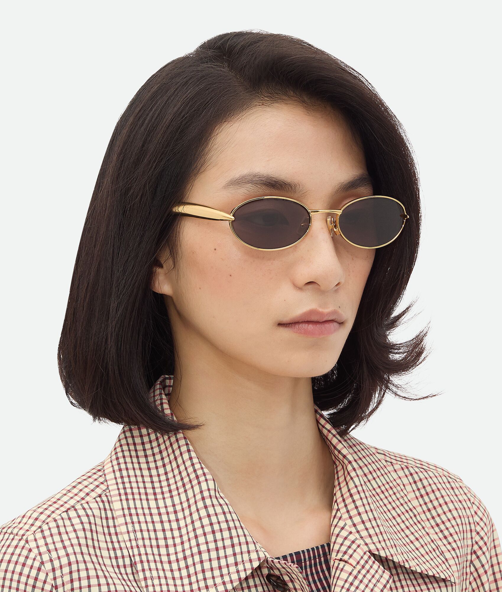Sardine Oval Sunglasses in Gold/grey | Bottega Veneta US