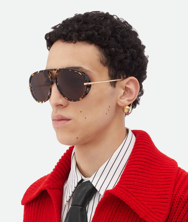Drop Aviator Sunglasses in Havana/grey | Bottega Veneta US