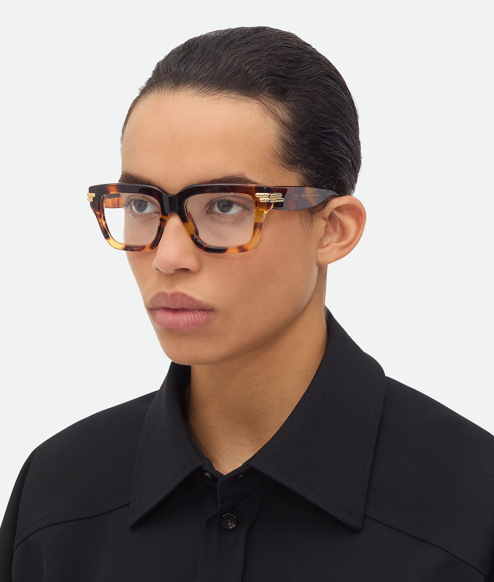 Mitre Square Eyeglasses in Havana/transparent | Bottega Veneta US