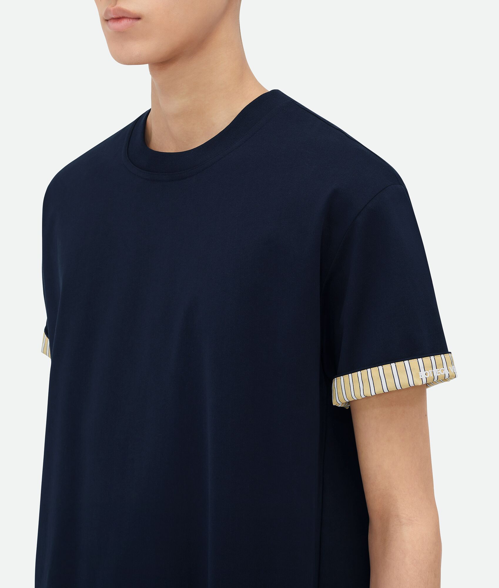 Bottega Veneta® Men's Double Layer Striped Cotton T-Shirt in Navy ...