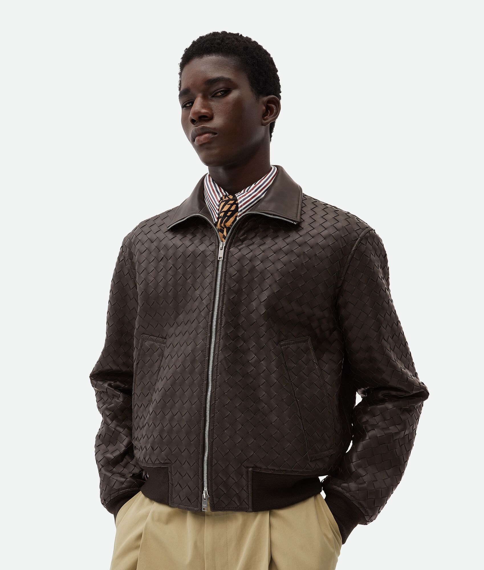 Intrecciato Leather Blouson in FONDANT | Bottega Veneta® US