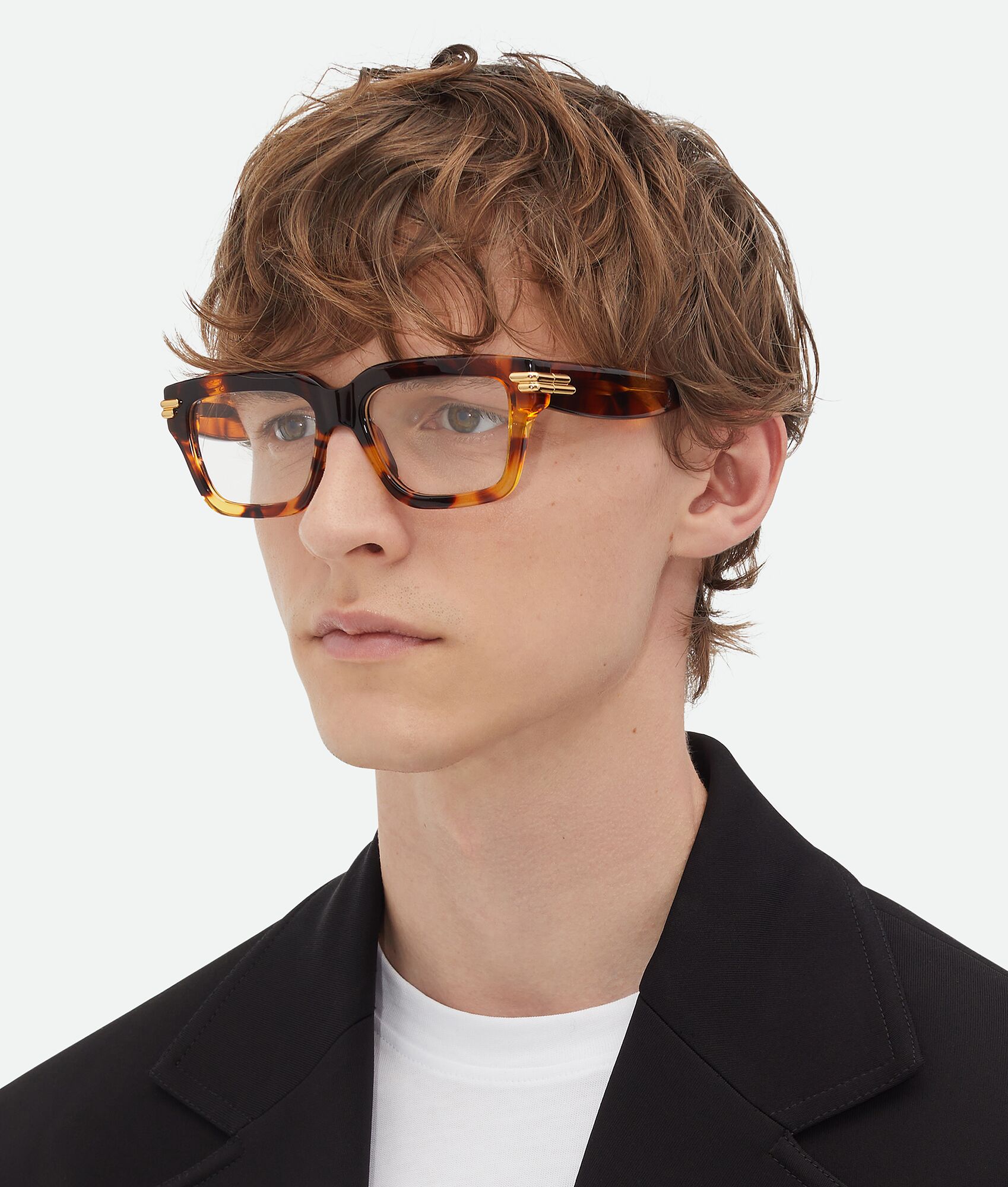 Mitre Square Eyeglasses in Havana/transparent | Bottega Veneta US