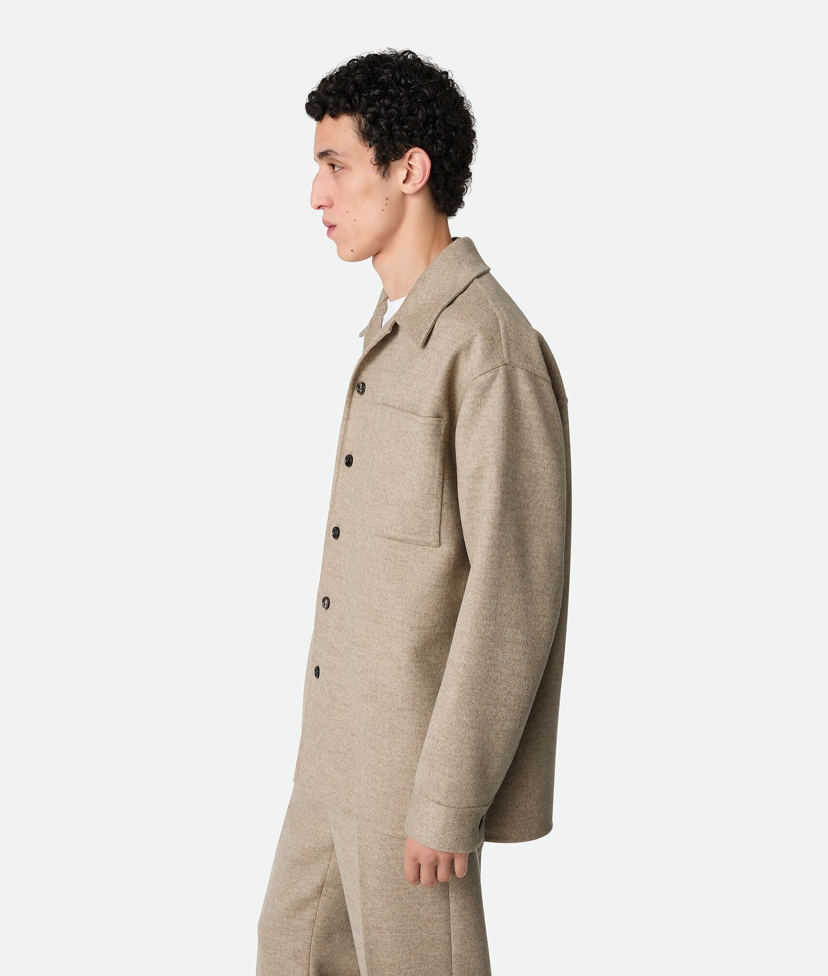Men's Wool And Cashmere Overshirt in Sandshell melange | Bottega Veneta US