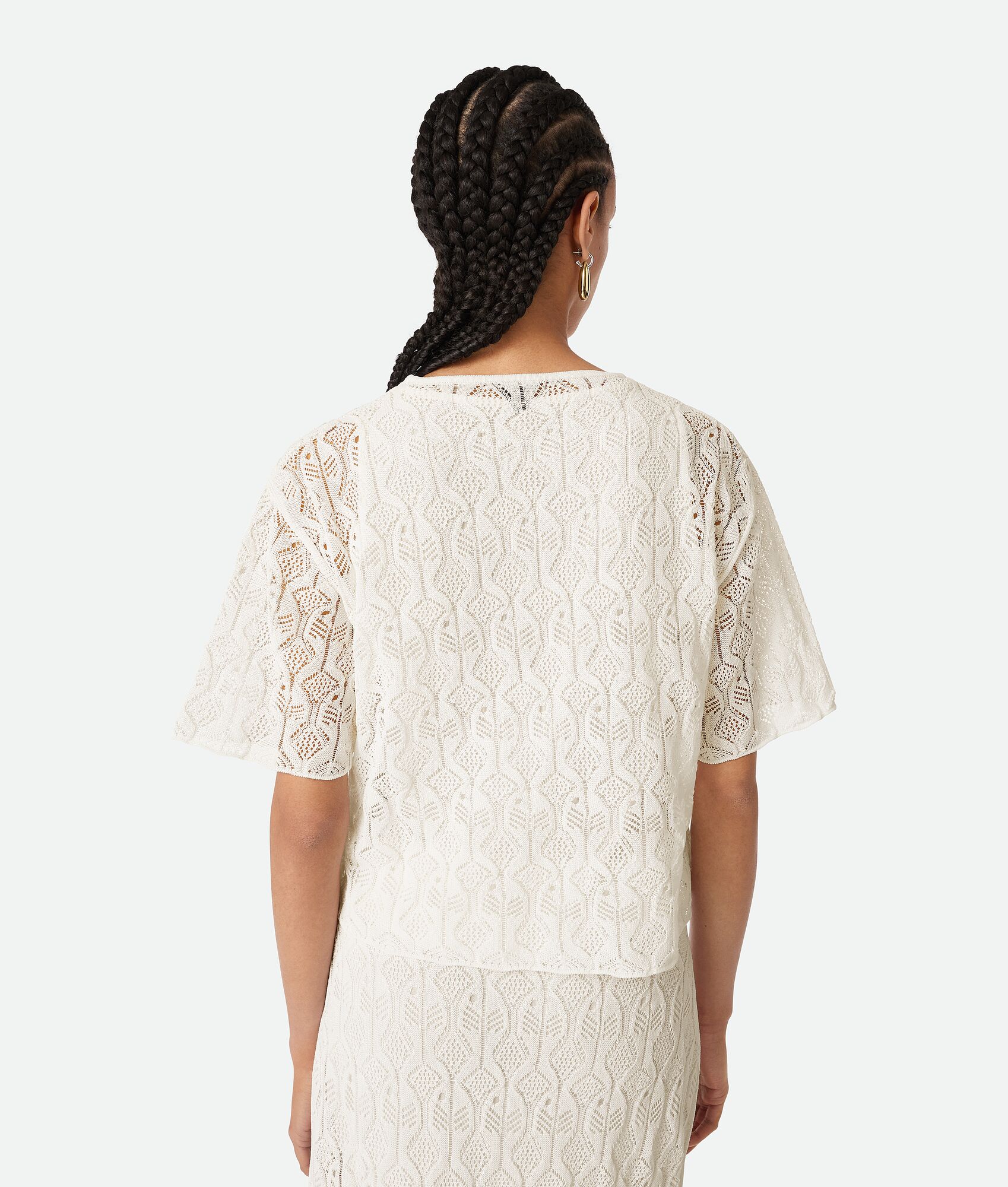 Bottega Veneta® Women's Cotton And Silk Fish Lace Top in Chalk. Shop ...