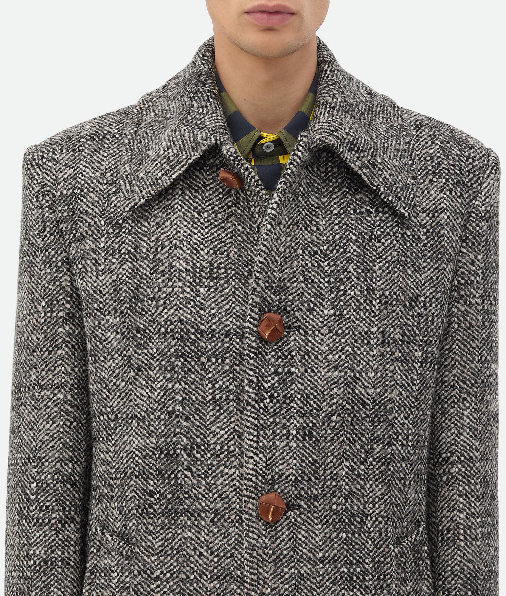 Bottega Veneta® Men's Wool Chevron Coat in Black/chalk/beige. Shop ...