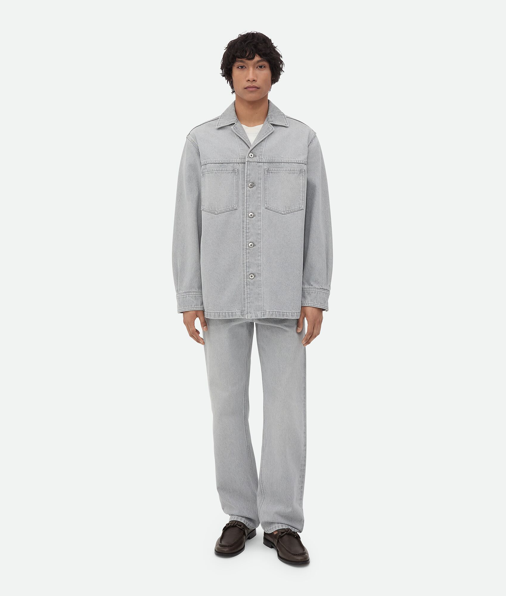 Bottega Veneta® Men's Light Grey Washed Denim Shirt in Light grey. Shop ...