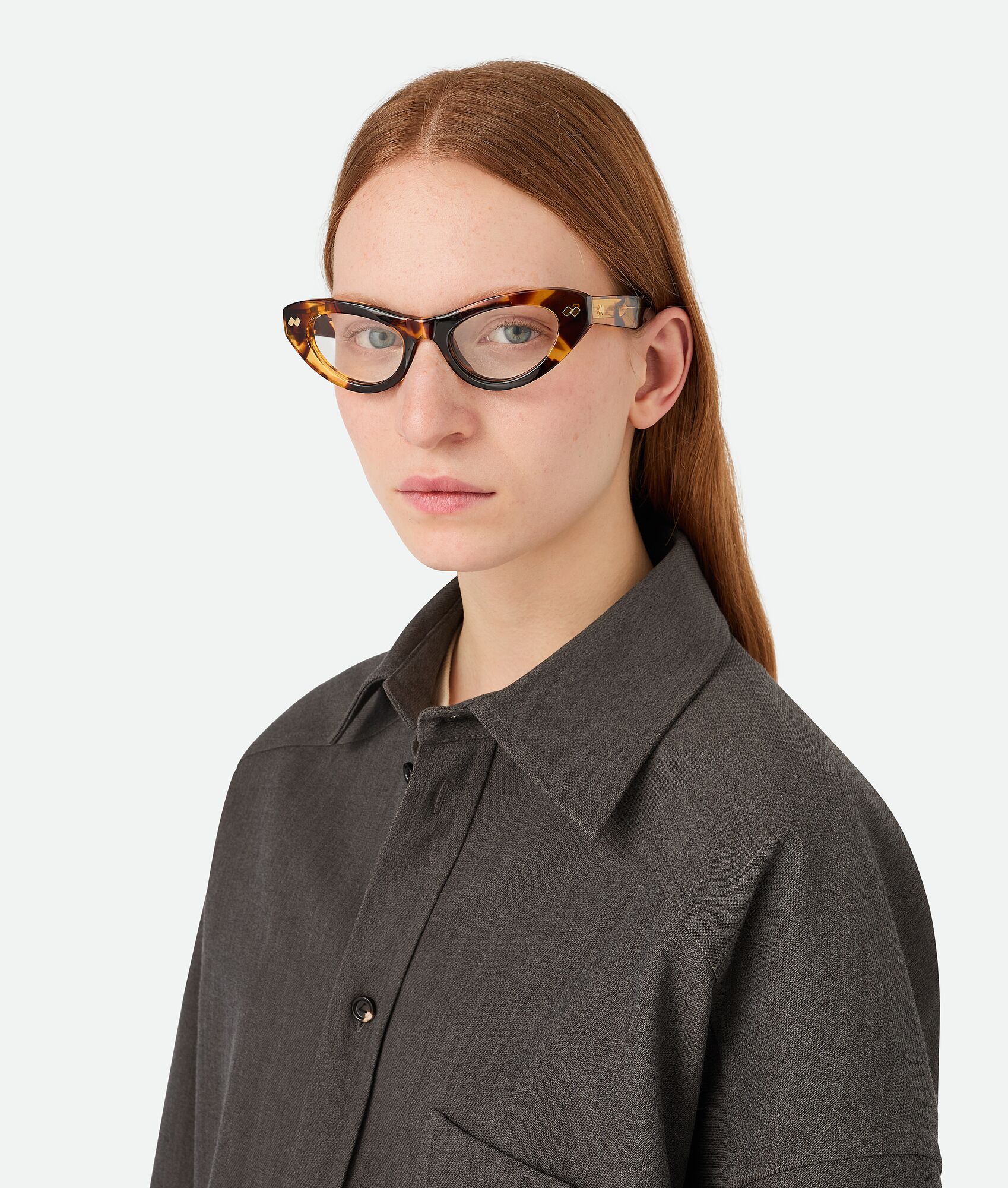 Dizzy Cat Eye Eyeglasses in HAVANA/TRANSPARENT | Bottega Veneta® US