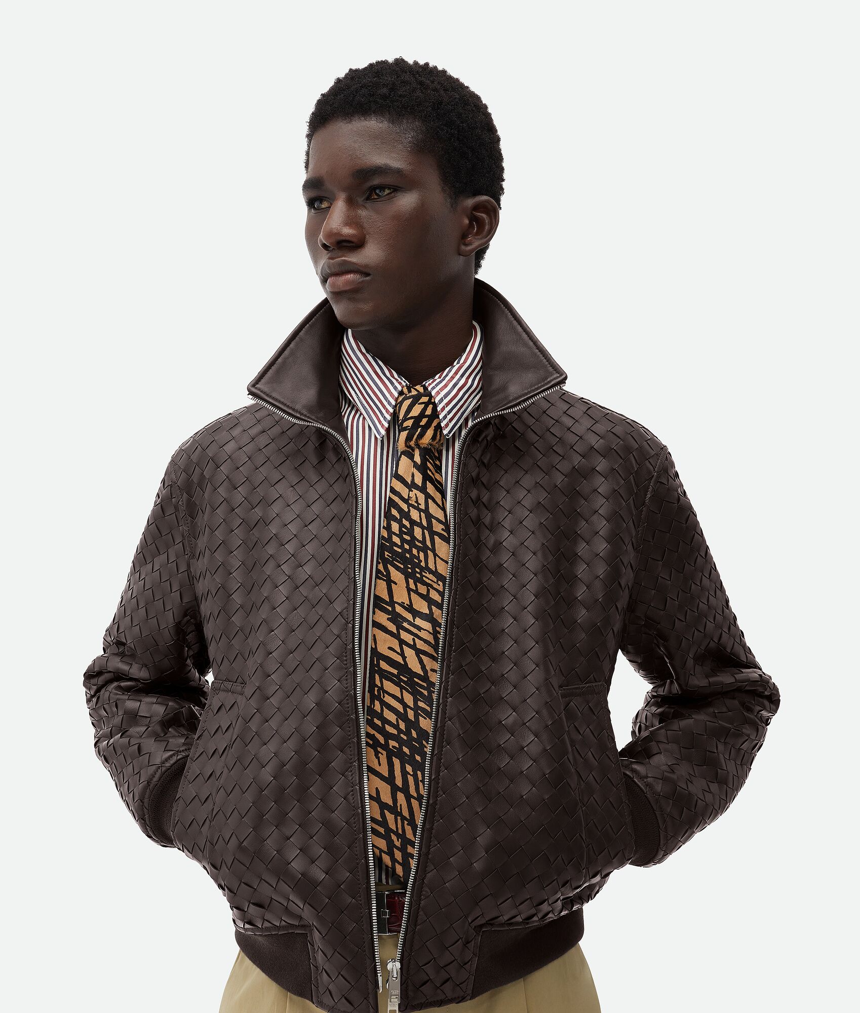 Intrecciato Leather Blouson in FONDANT | Bottega Veneta® US