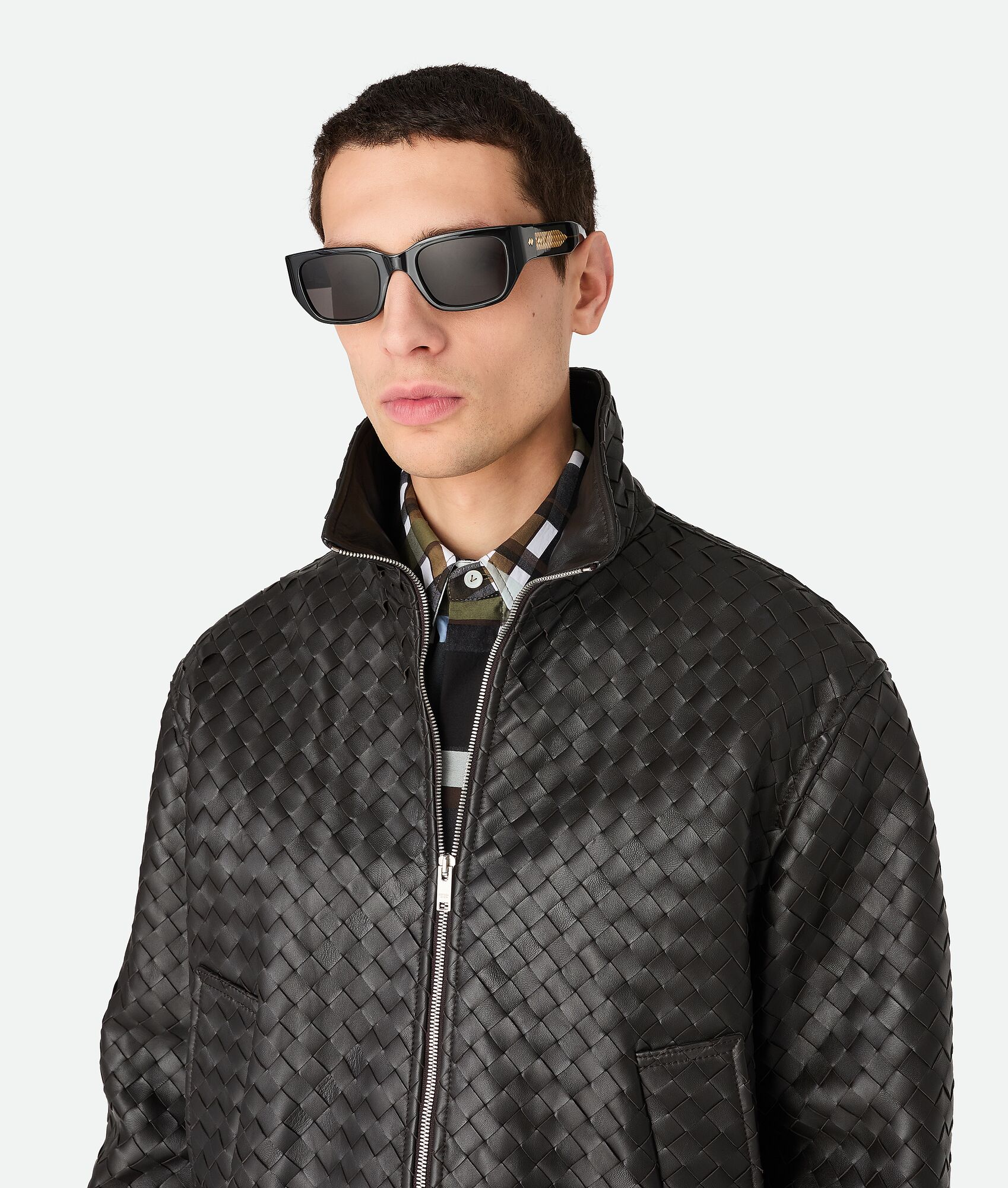 Bottega Veneta® Intrecciato Square Sunglasses in Black/grey. Shop ...