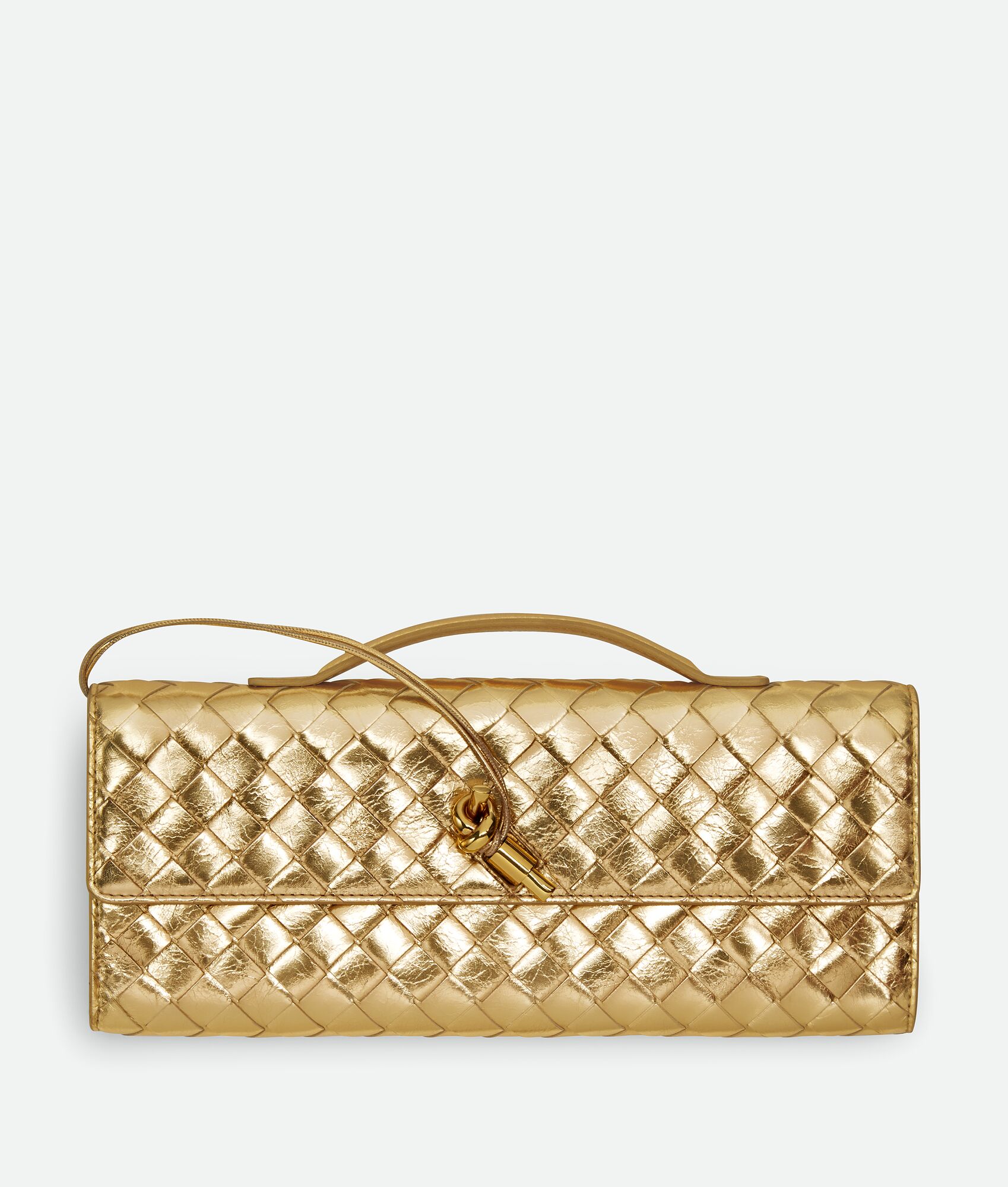 Bottega Veneta® Women's Andiamo Clutch in Gold. Shop online now.